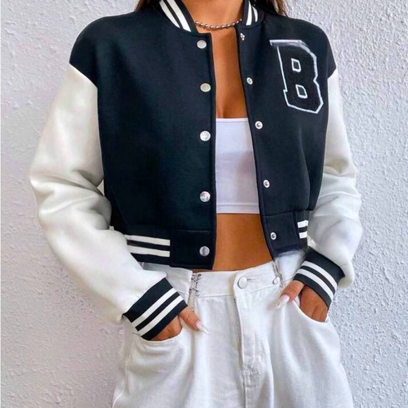 Jackets & Coats | Black And White Cropped Varsity Jacket | Poshmark